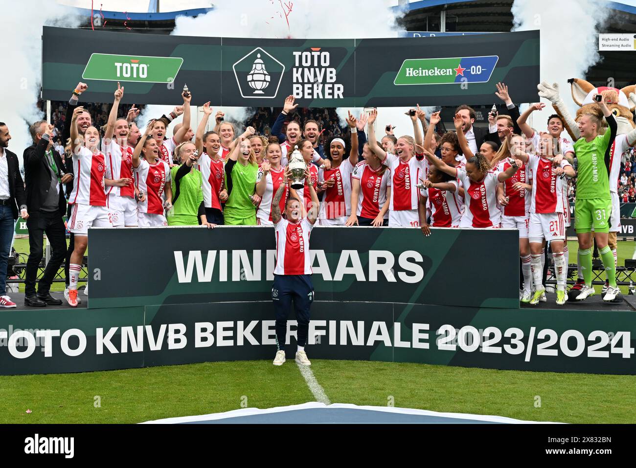 players of Ajax celebrate after winning a female soccer game between Ajax Amsterdam vrouwen and ...