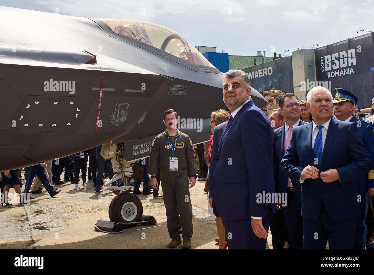 Bucharest, Romania. 22nd May, 2024: Marcel Ciolacu (C-R), prime ...