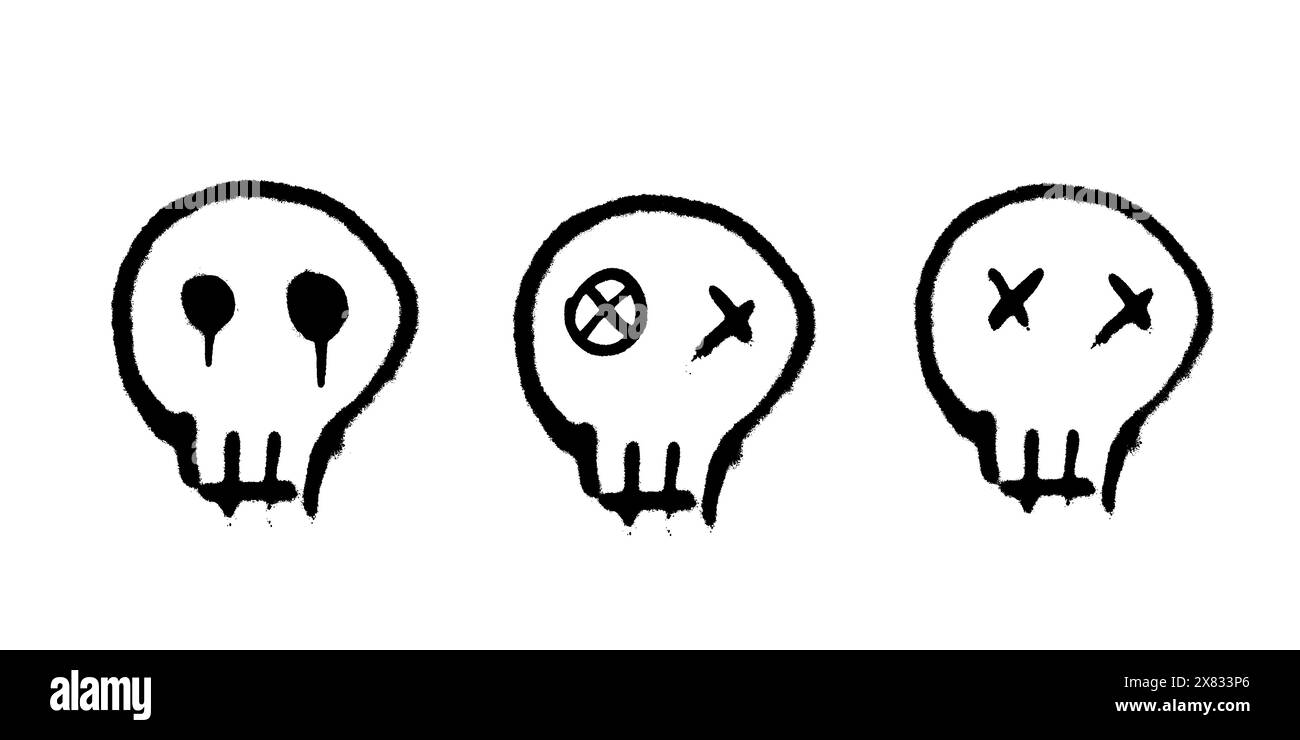 Graffiti drawing symbols. Spray painted dead skulls. Skull with crossed ...
