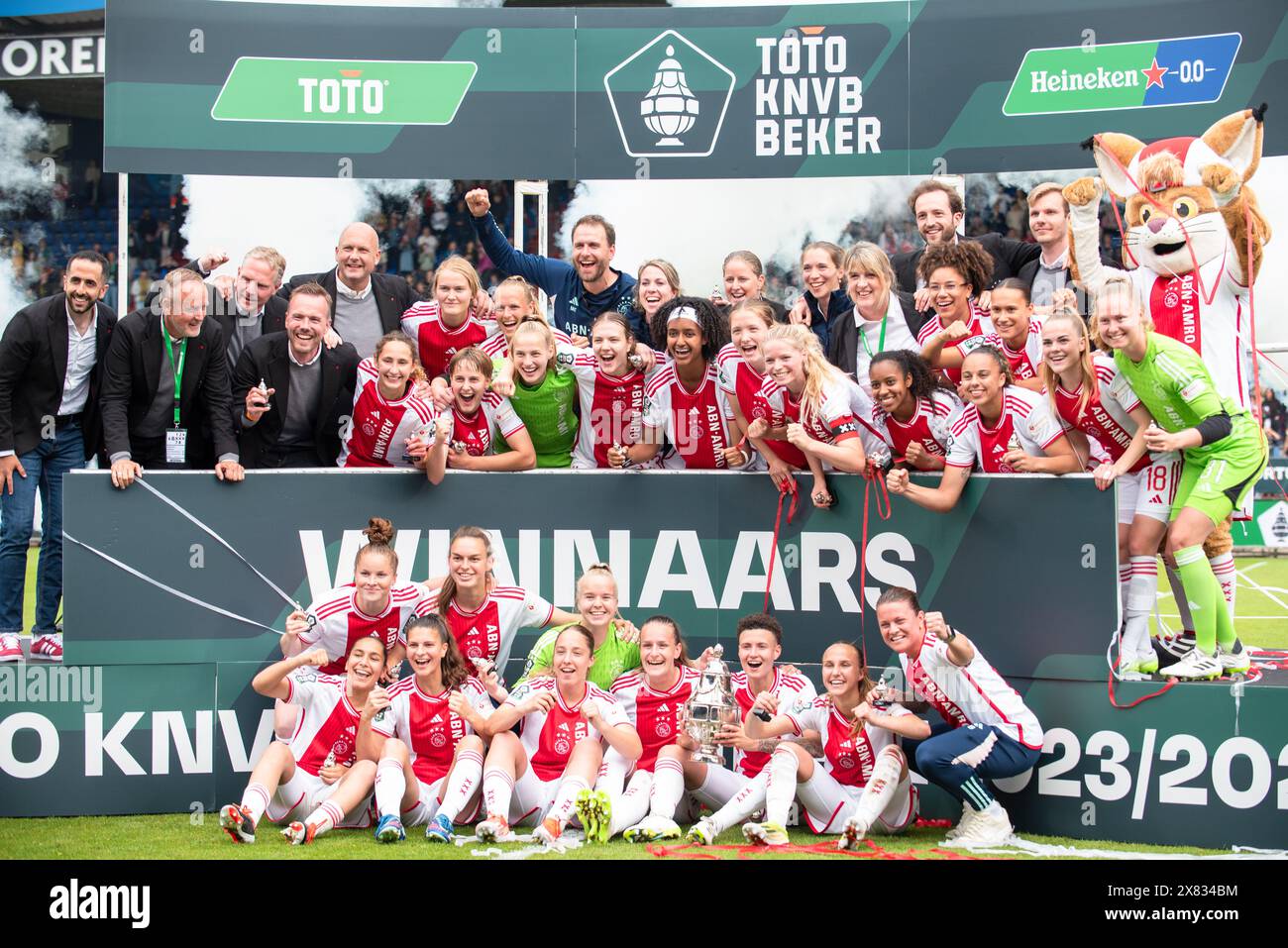 Timburg, The Netherlands. 20th May, 2024. Ajax players lift trophy pictured during a female ...