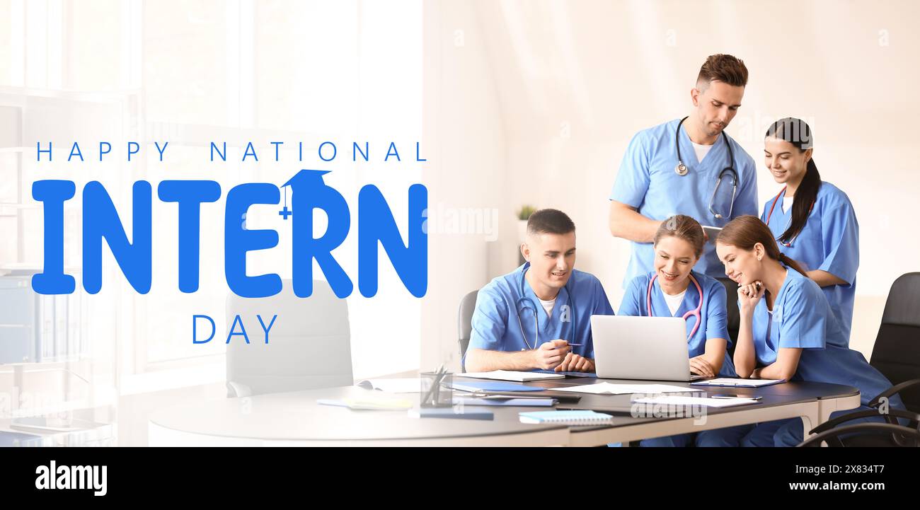 Group of students at medical university. Banner for National Intern Day ...
