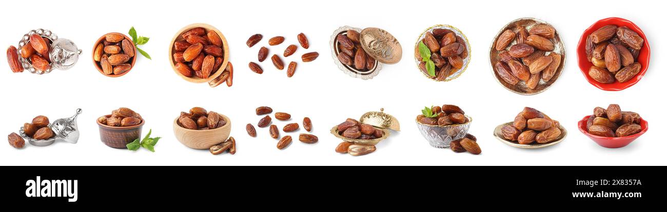 Set of dried dates on white background Stock Photo - Alamy