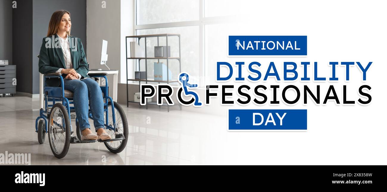 Young businesswoman with disability in office. Banner for National ...