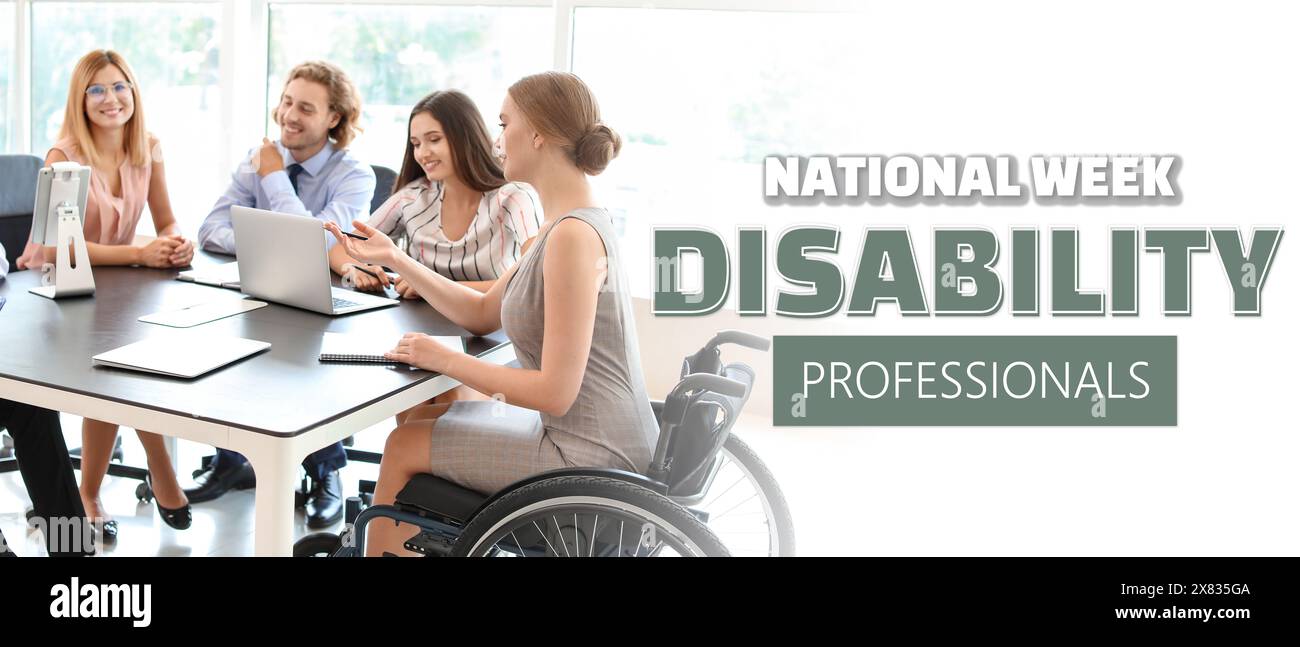 Young woman with disability and her colleagues working in office ...