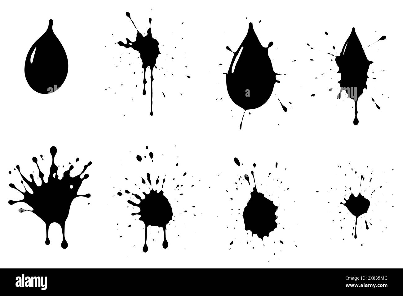 Vector set of ink splashes. Black inked splatter dirt stain splattered ...