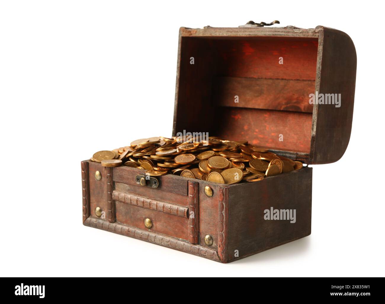 Old chest with treasures isolated on white background Stock Photo - Alamy