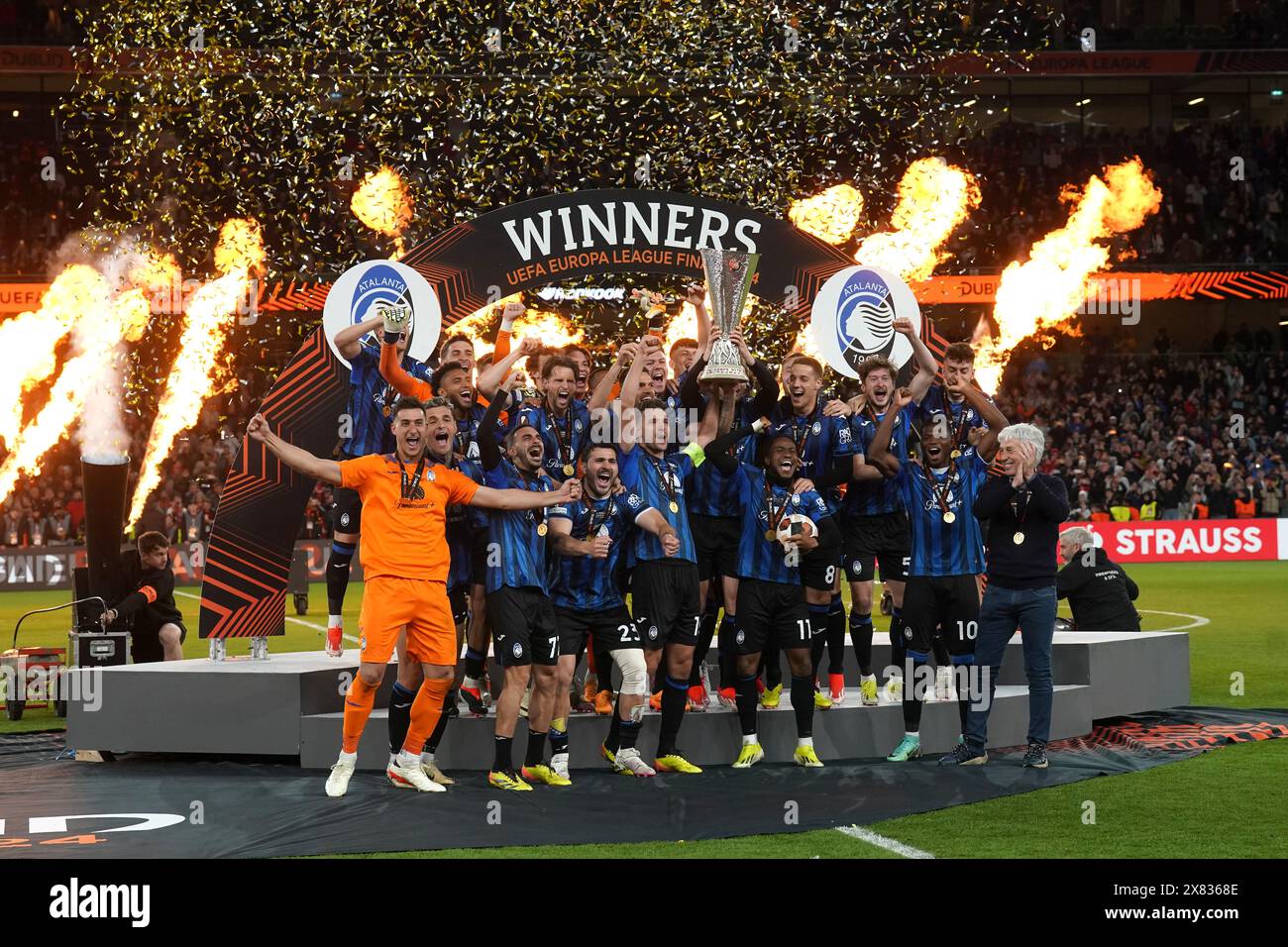 Atalanta captain Berat Djimsiti and team-mates celebrate with the ...