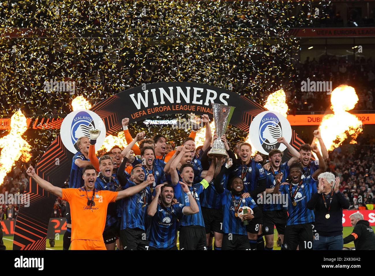 Atalanta captain Berat Djimsiti and team-mates celebrate with the ...
