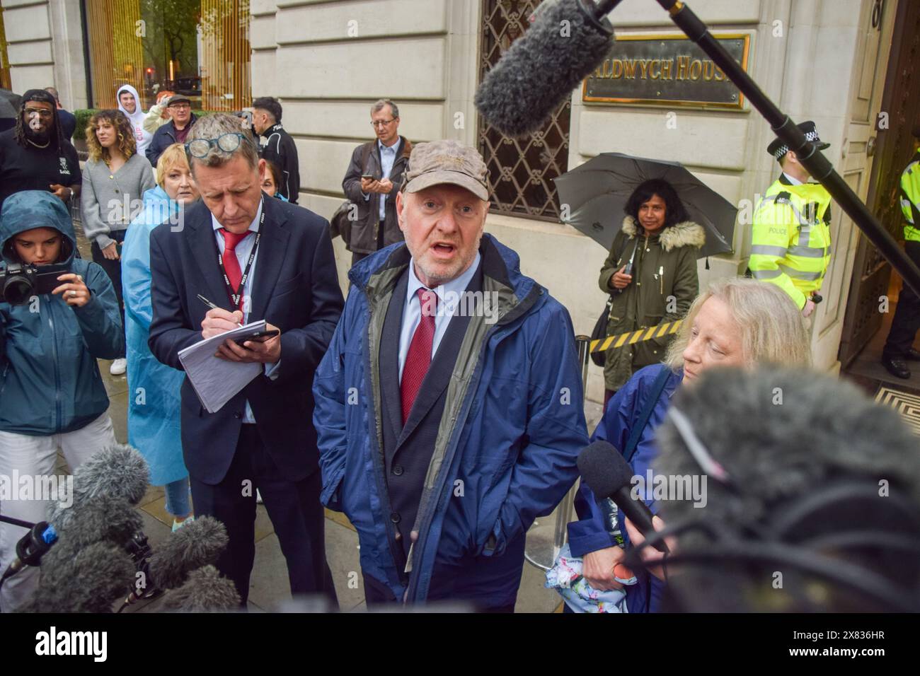 London, UK. 22nd May 2024. Former subpostmaster Alan Bates speaks to ...