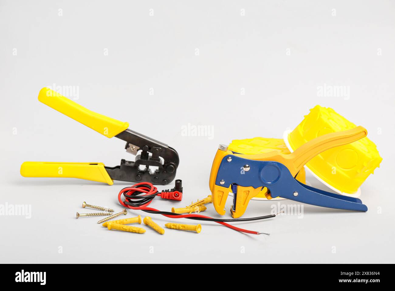 Set of different electrician's tools on light background Stock Photo ...