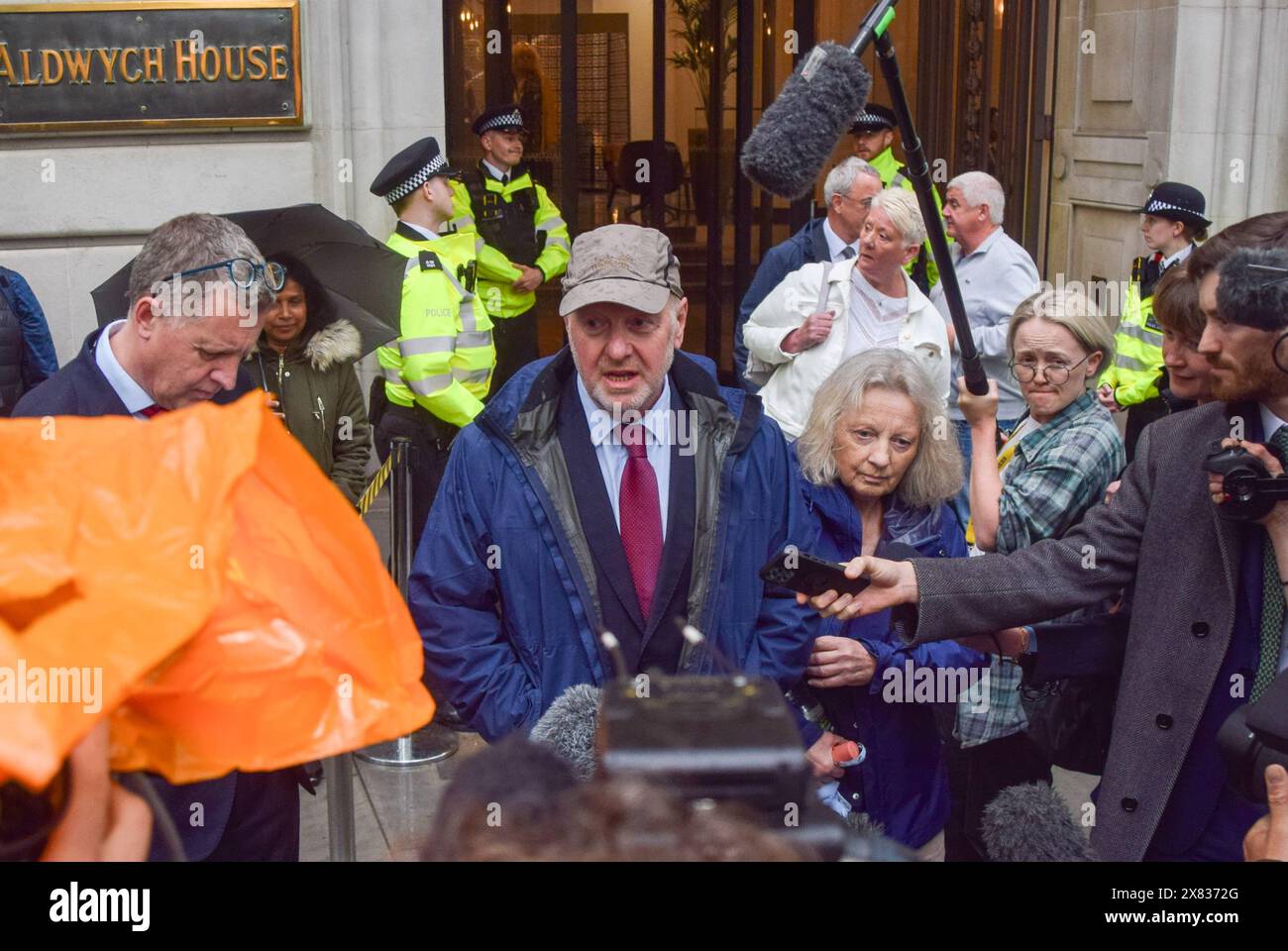 London, UK. 22nd May 2024. Former subpostmaster Alan Bates speaks to ...