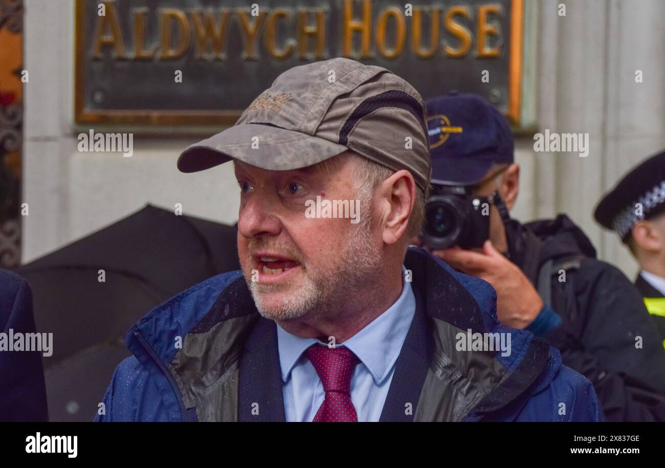 London, UK. 22nd May 2024. Former subpostmaster Alan Bates speaks to ...