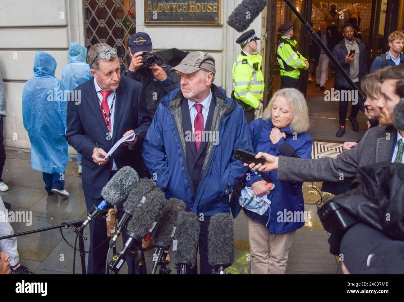 London, UK. 22nd May 2024. Former subpostmaster Alan Bates speaks to ...