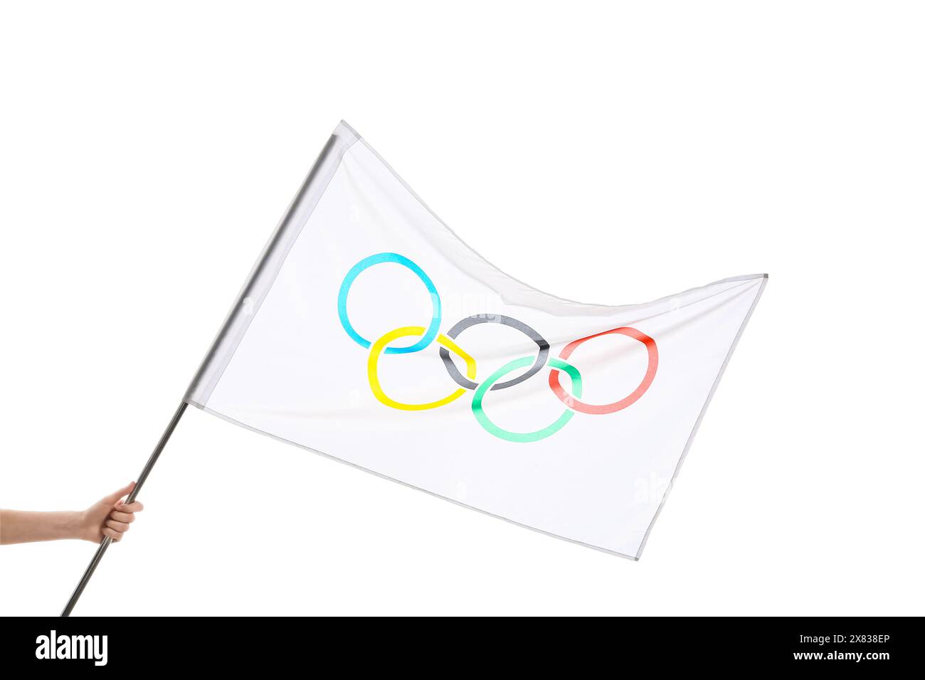 Female hand with Olympic flag on white background Stock Photo - Alamy