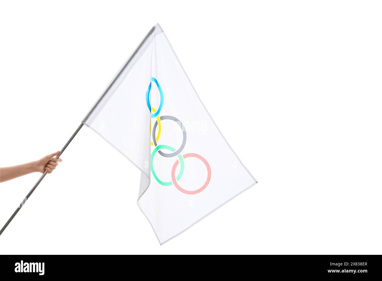 Female hand with Olympic flag on white background Stock Photo - Alamy