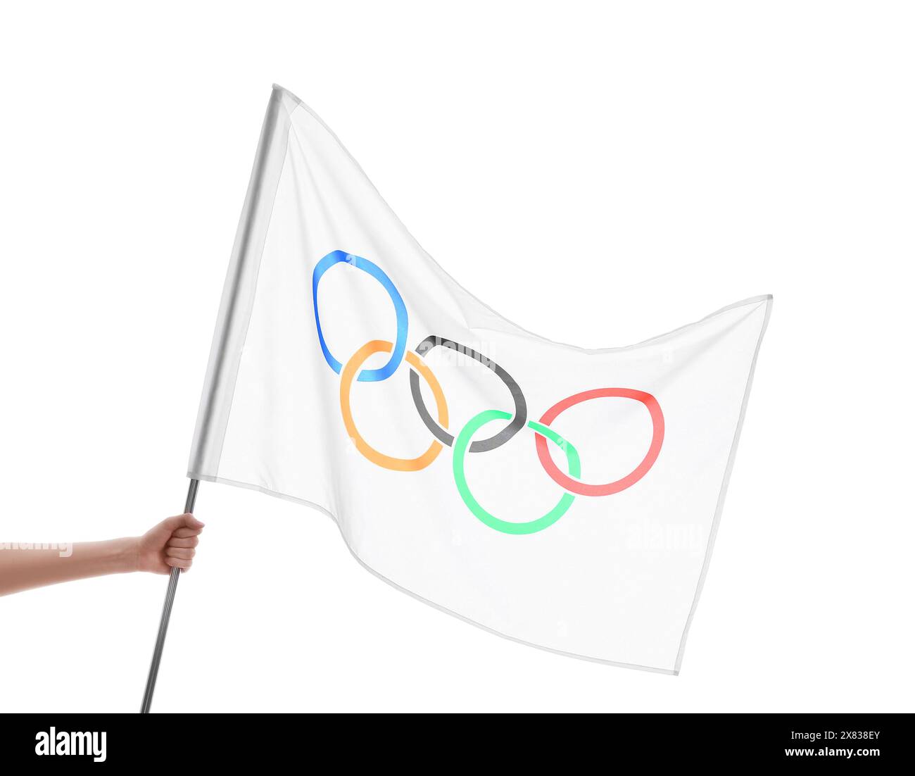 Female hand with Olympic flag on white background Stock Photo - Alamy