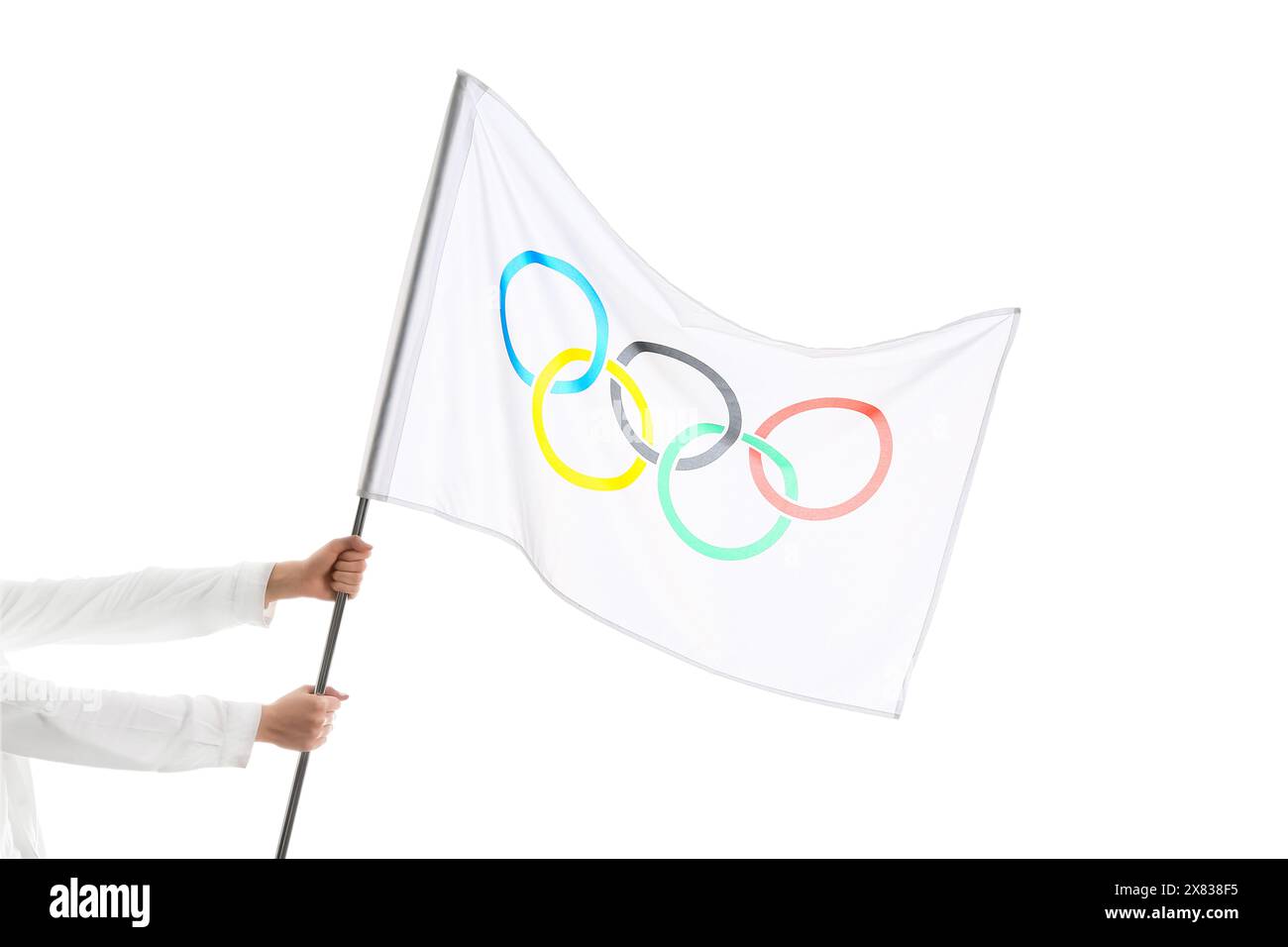 Female hands with Olympic flag on white background Stock Photo - Alamy
