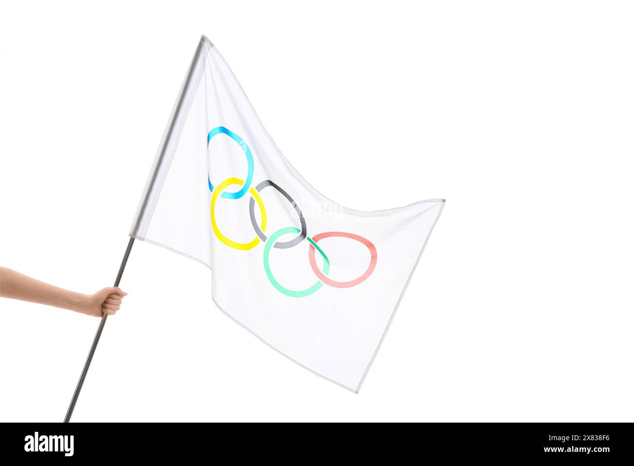 Female hand with Olympic flag on white background Stock Photo - Alamy