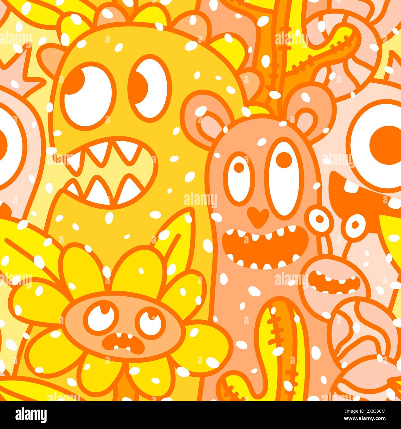 Cartoon doodle Halloween aliens seamless monster pattern for wrapping ...