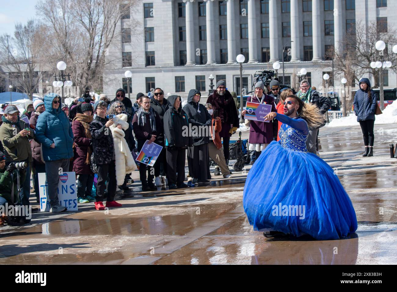 St. Paul, Minnesota. State capitol. Male dancer at the Transgender Day ...