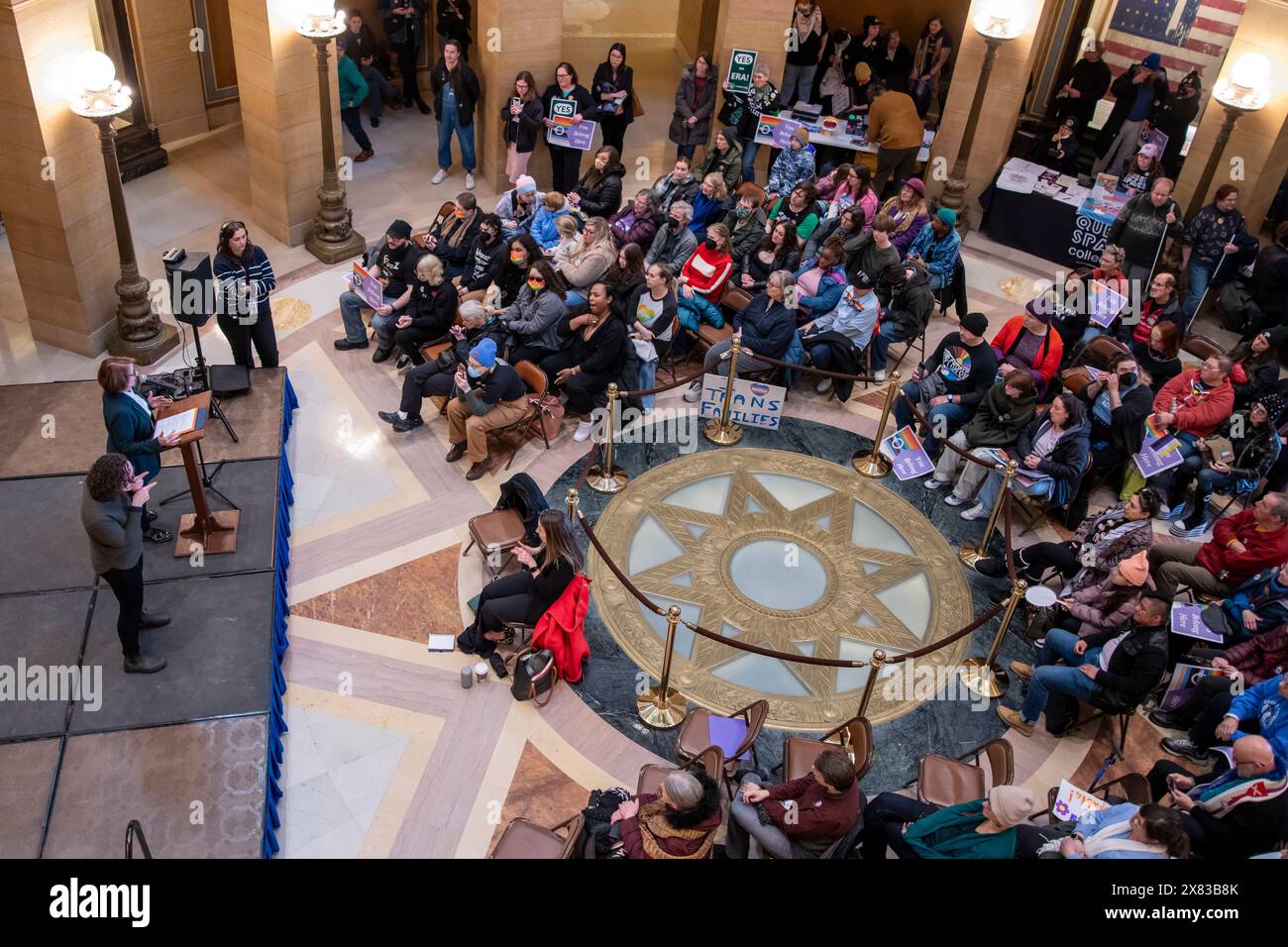 St. Paul, Minnesota. State capitol. A woman speaking at the Transgender ...
