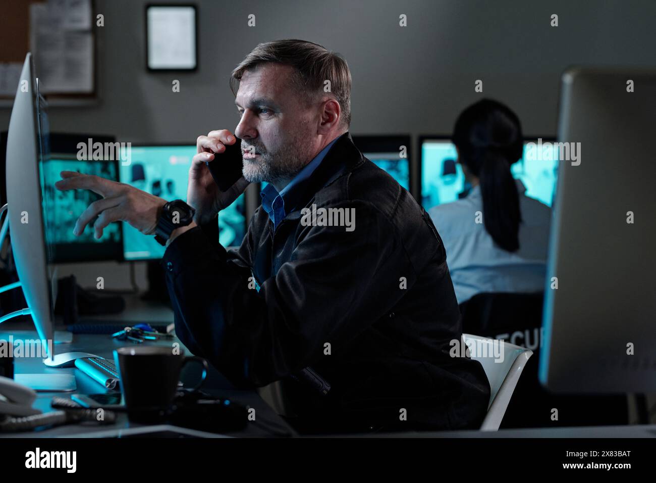 Sitting officer uniform communication side by side hi-res stock ...