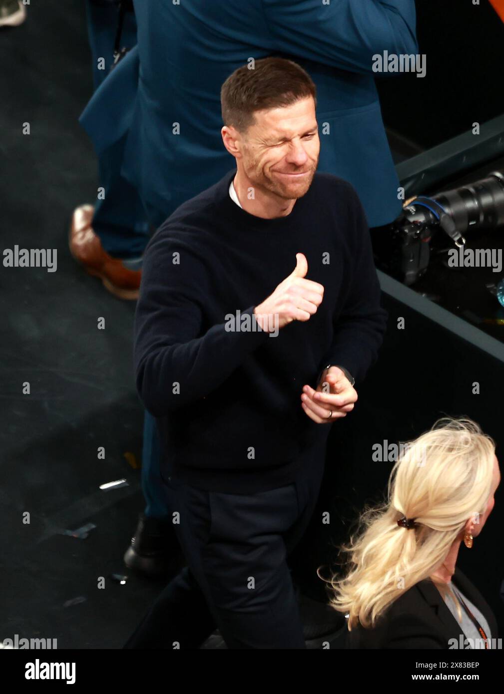 Bayer Leverkusen manager Xabi Alonso reacts following the UEFA Europa ...