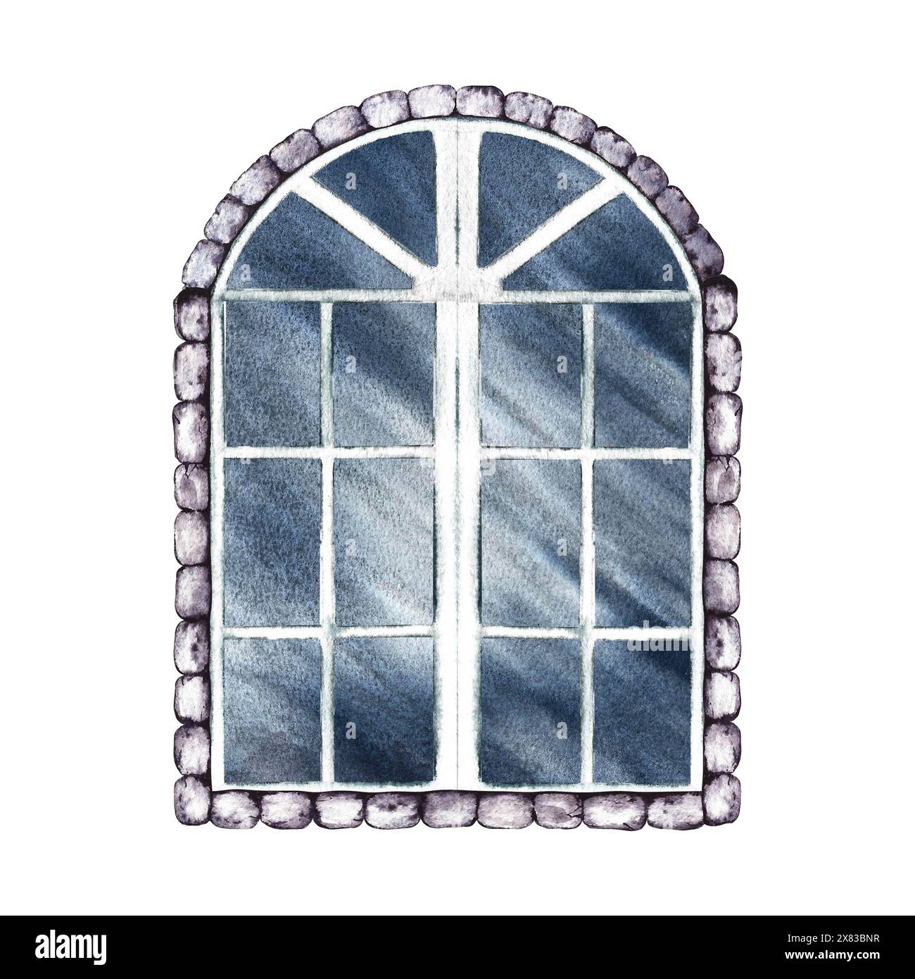 Retro window. An old vintage window. A hand-drawn watercolor ...