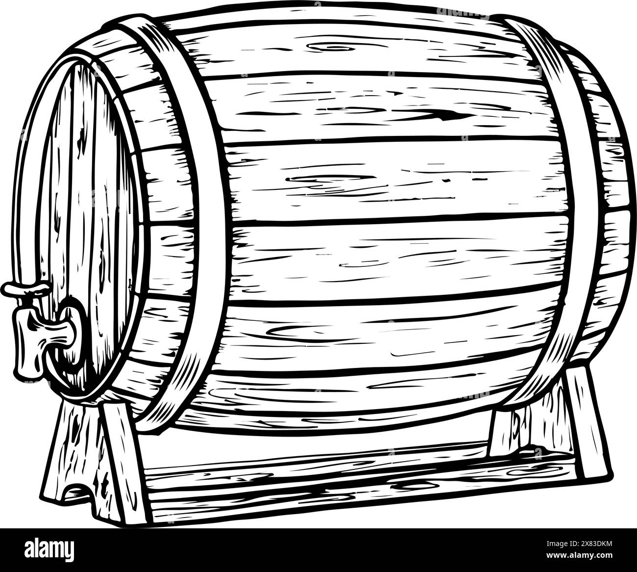 Vector wooden barrel. Hand drawn vintage illustration in engraved style ...