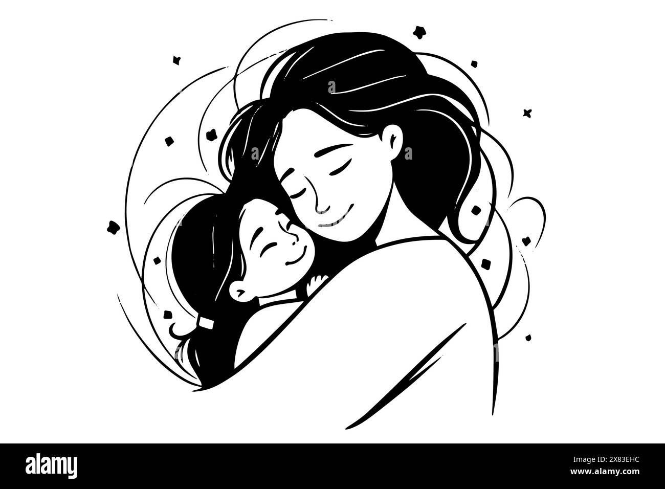 Happy family of mother and daughter sketch vector logo. Art of child ...