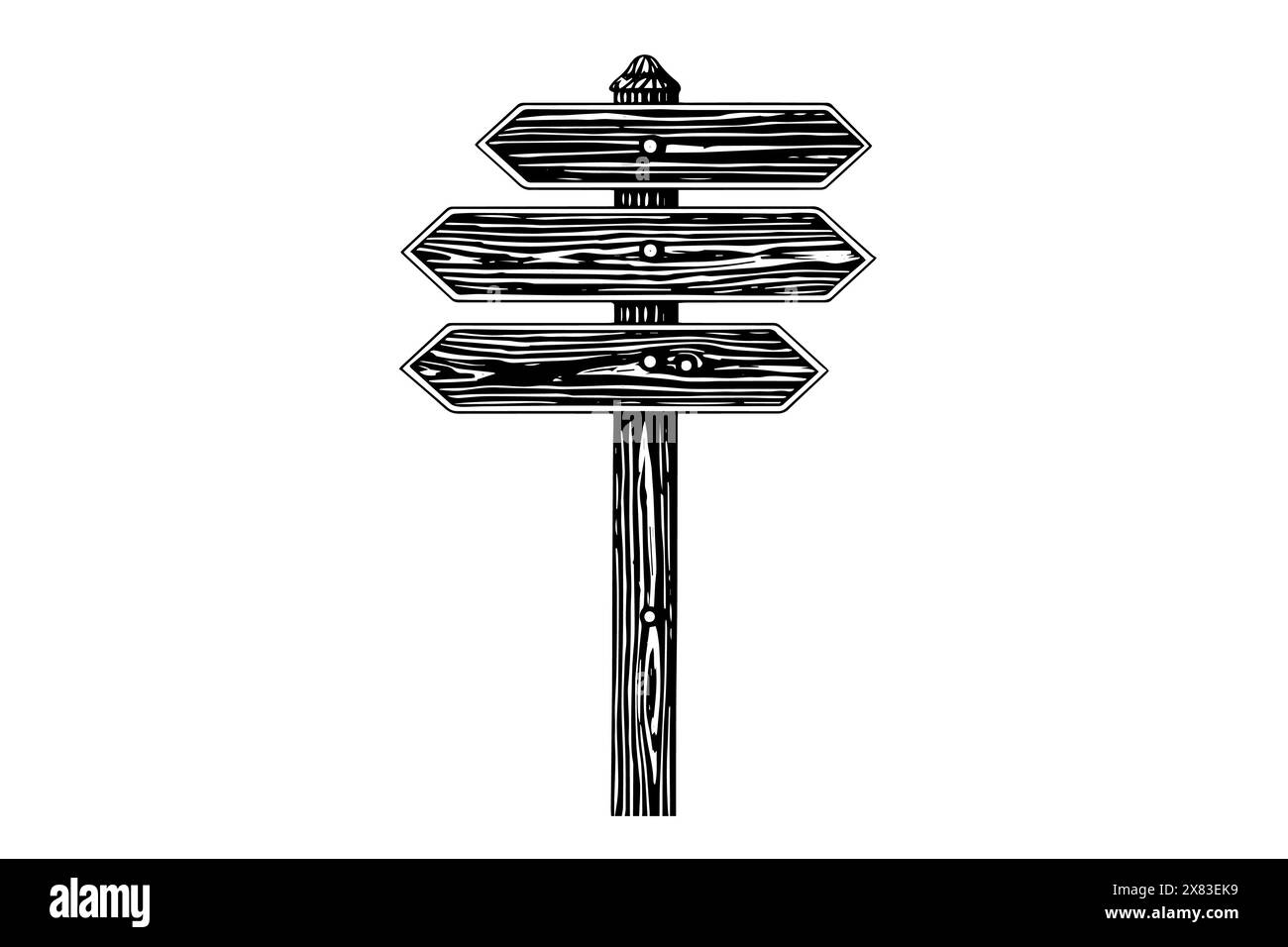 Retro wooden signpost sketch in engraved style on white background ...