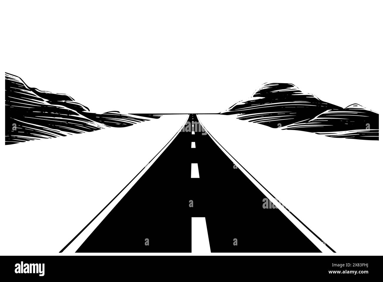Simple road hand drawn ink sketch highway landscape. Engraved style ...