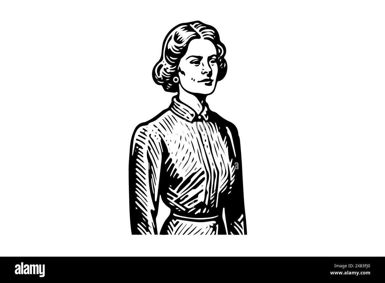 Vintage Engraved Portrait: Woman in Retro Style Vector Drawing Stock ...