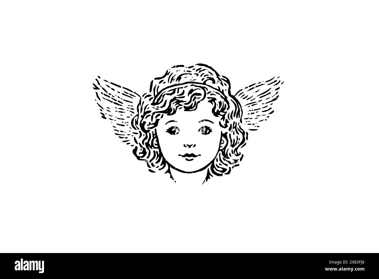 Vintage Angelic Cherub: Engraved Sketch Illustration of a Cherubic ...