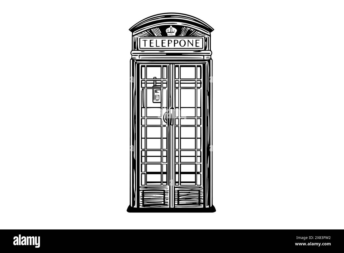 Retro phone box in engraved style vector illustration. Hand drawn ink ...