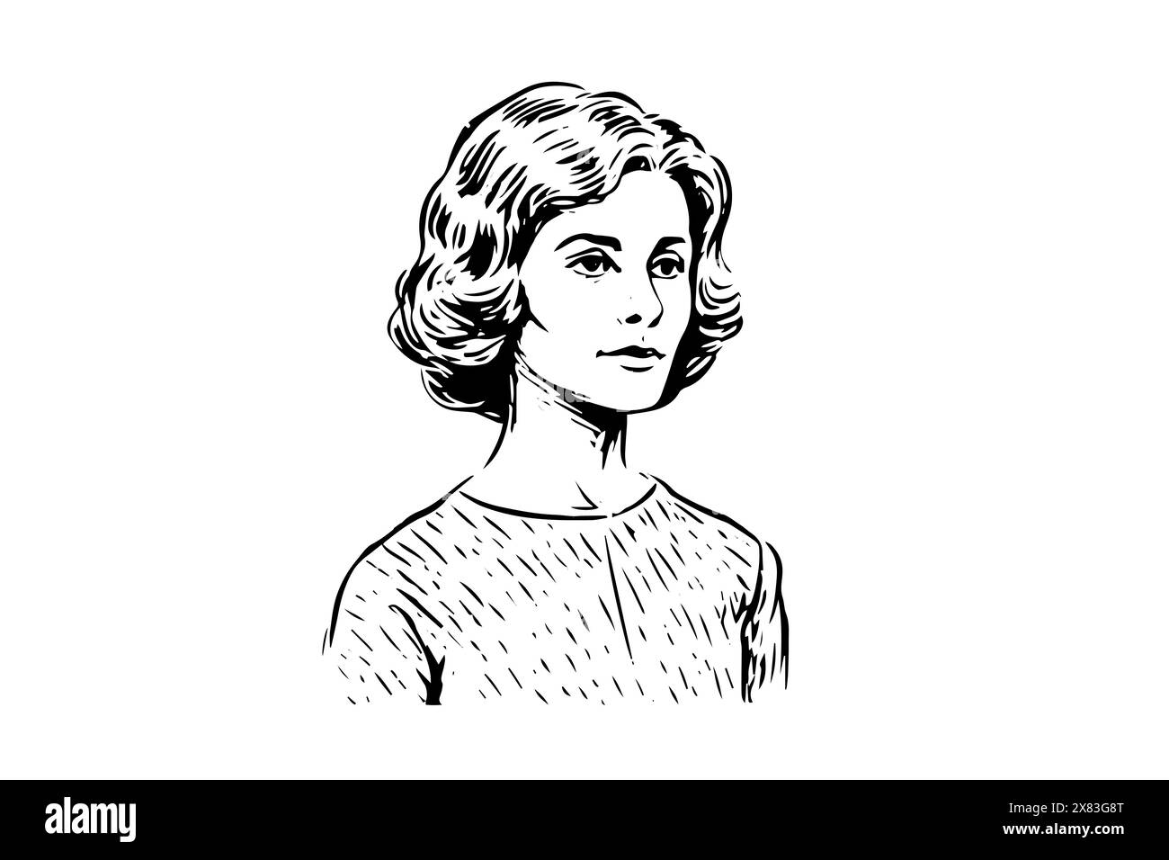 Vintage Engraved Portrait: Woman in Retro Style Vector Drawing Stock ...