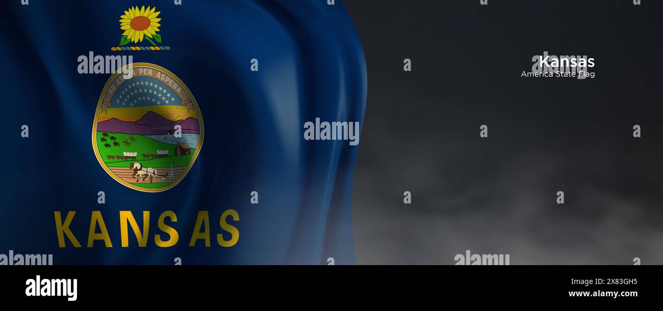 Flag of the State of Kansas. American state flag on a dark background ...