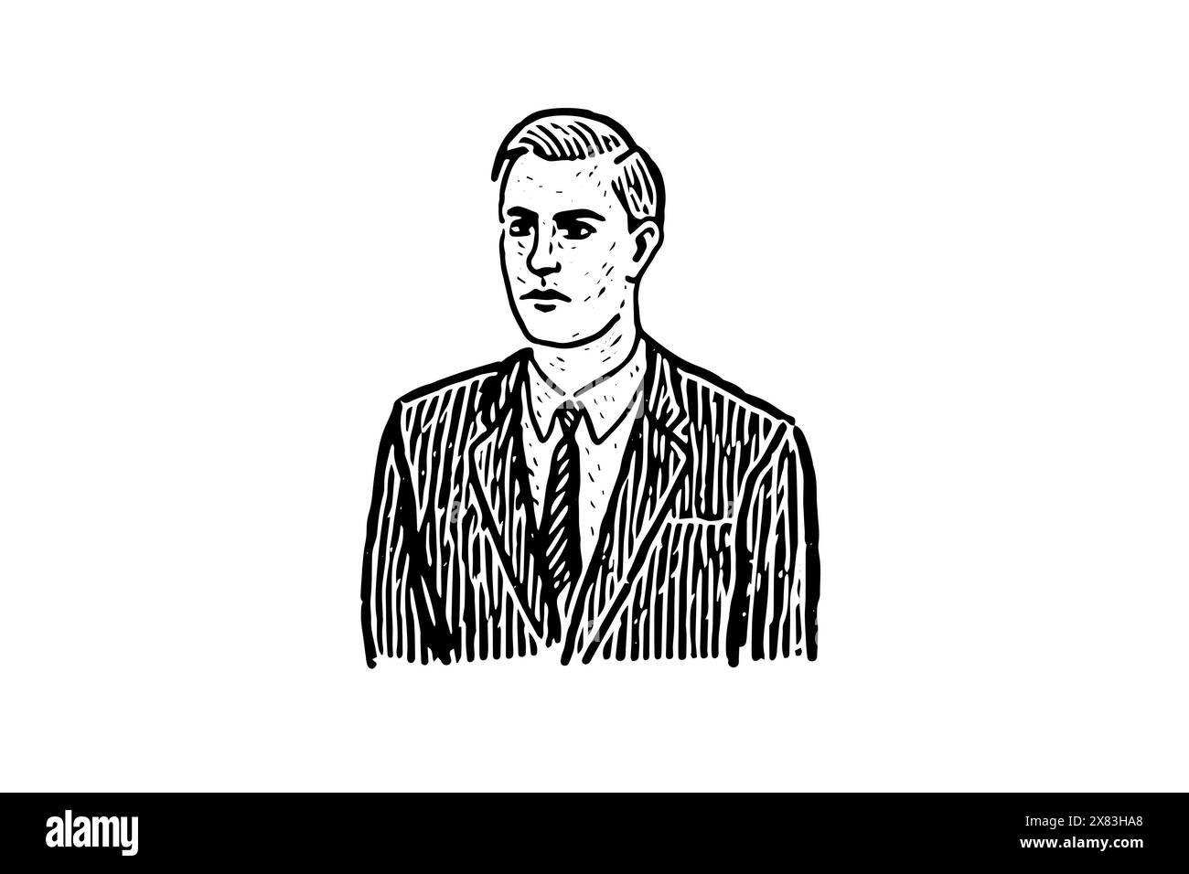 Vintage Gentleman Vector Portrait: Engraved Sketch of a Sad Businessman ...