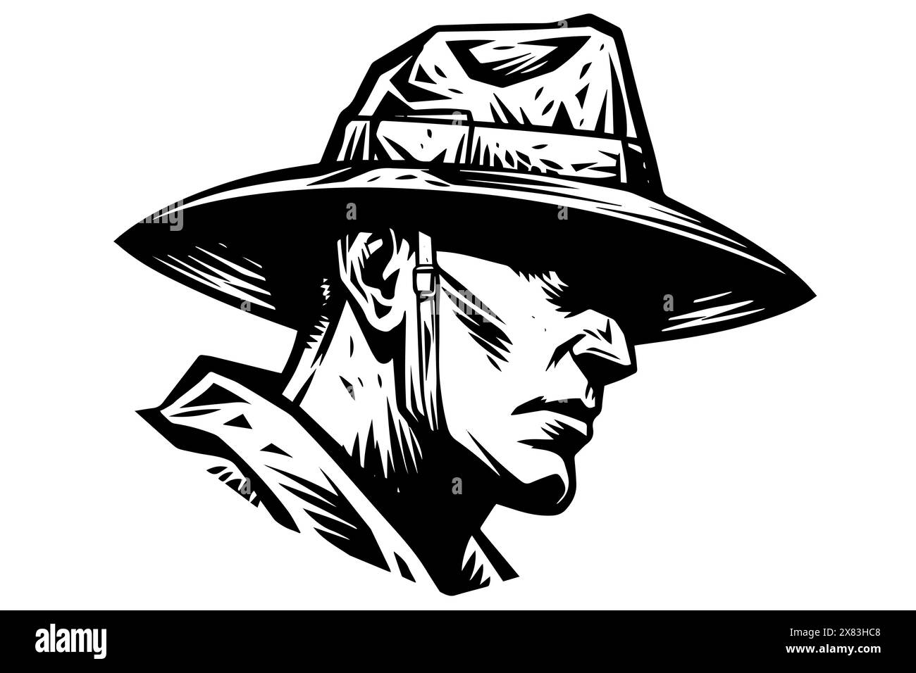 Antique explorer in pith helmet and safari gear. Engraved style vecotr ...