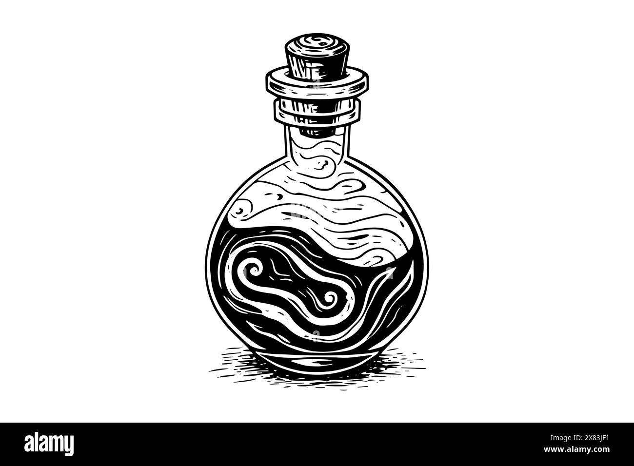 Magic bottle with potion hand drawn ink sketch. Engraved style vector ...