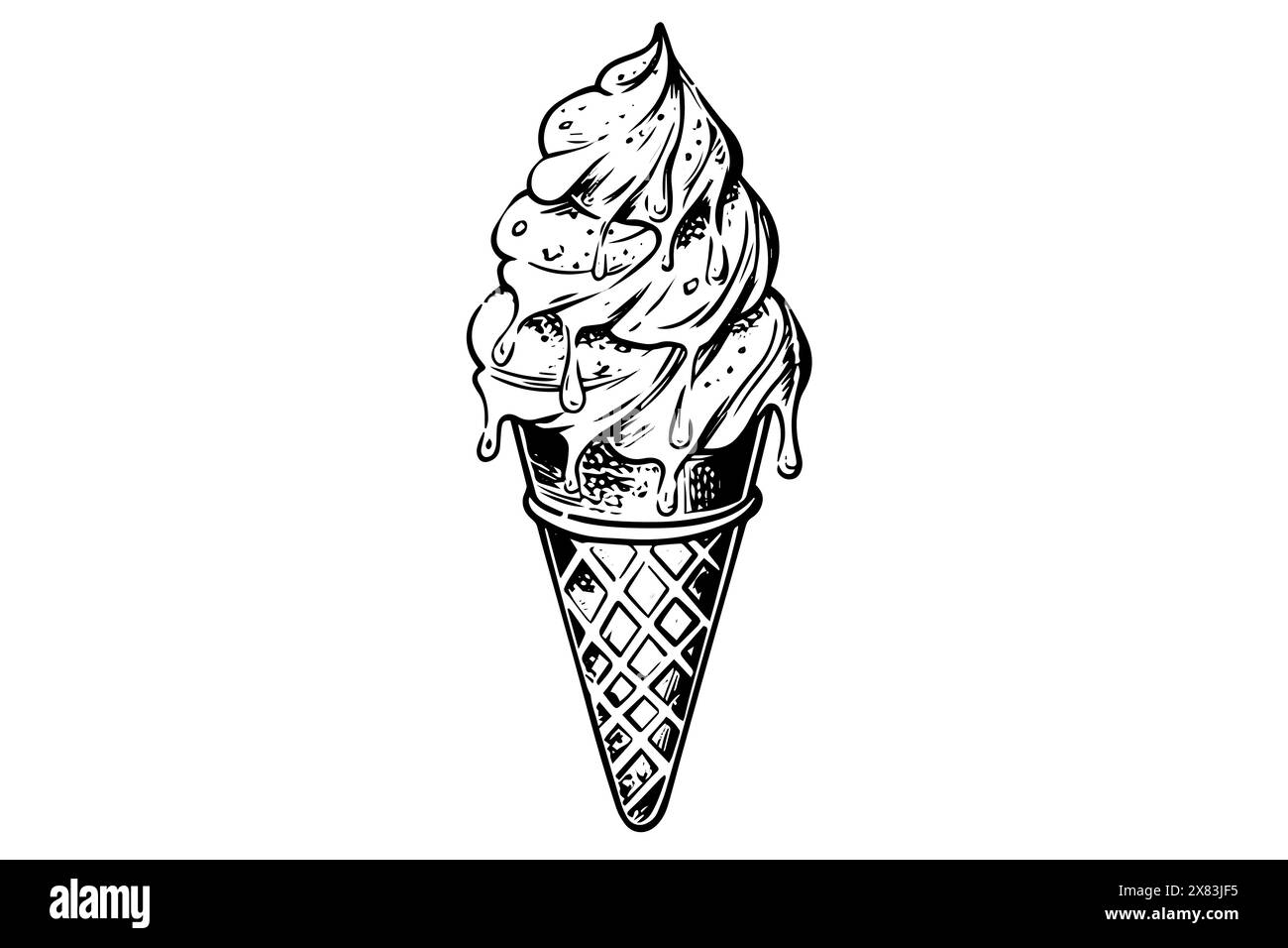 Vintage Ice Cream Cone Sketch: Hand-Drawn Vector Illustration with ...