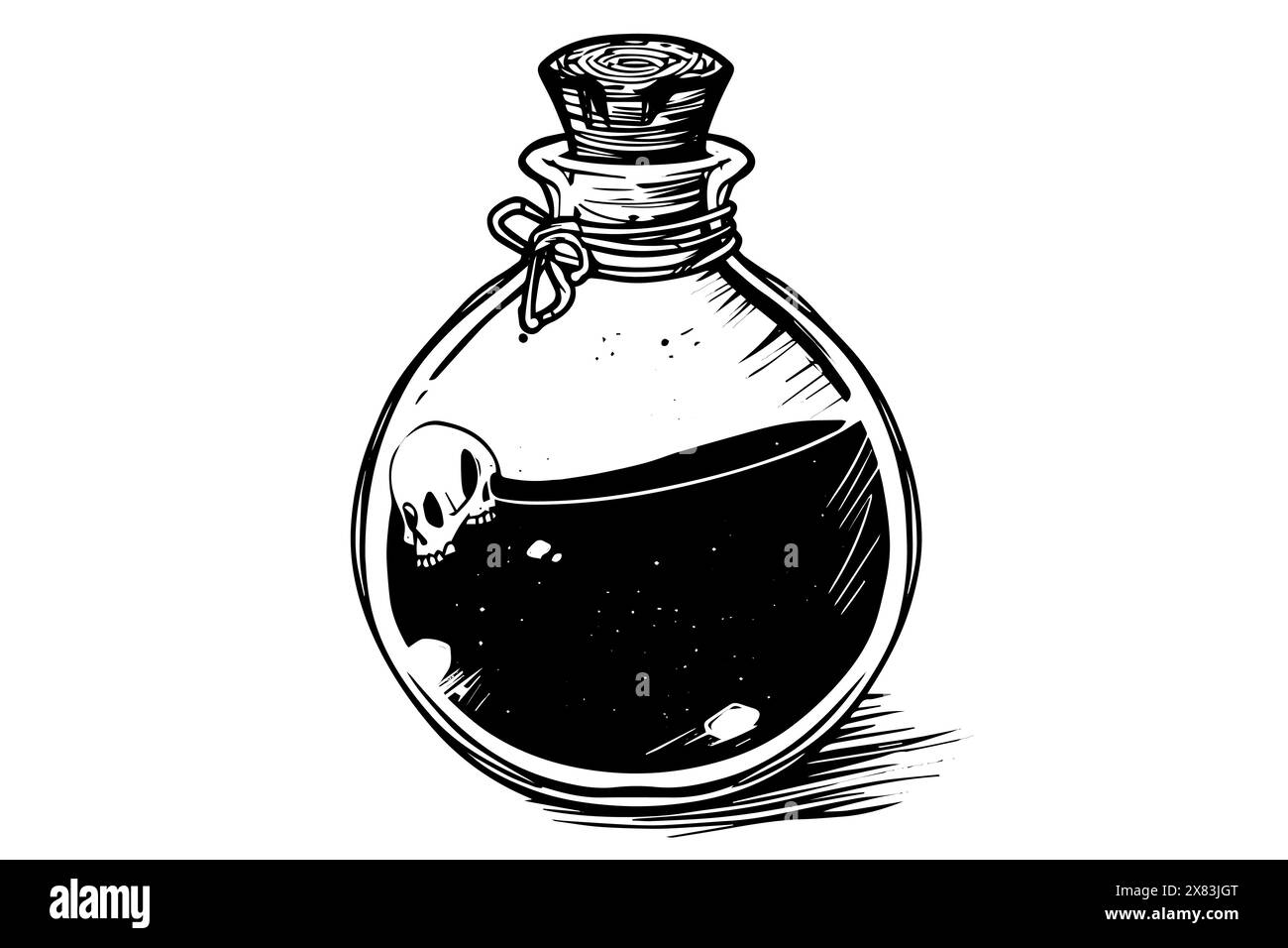 Magic bottle with potion hand drawn ink sketch. Engraved style vector ...