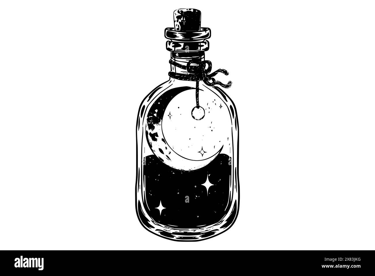Magic bottle with potion hand drawn ink sketch. Engraved style vector ...
