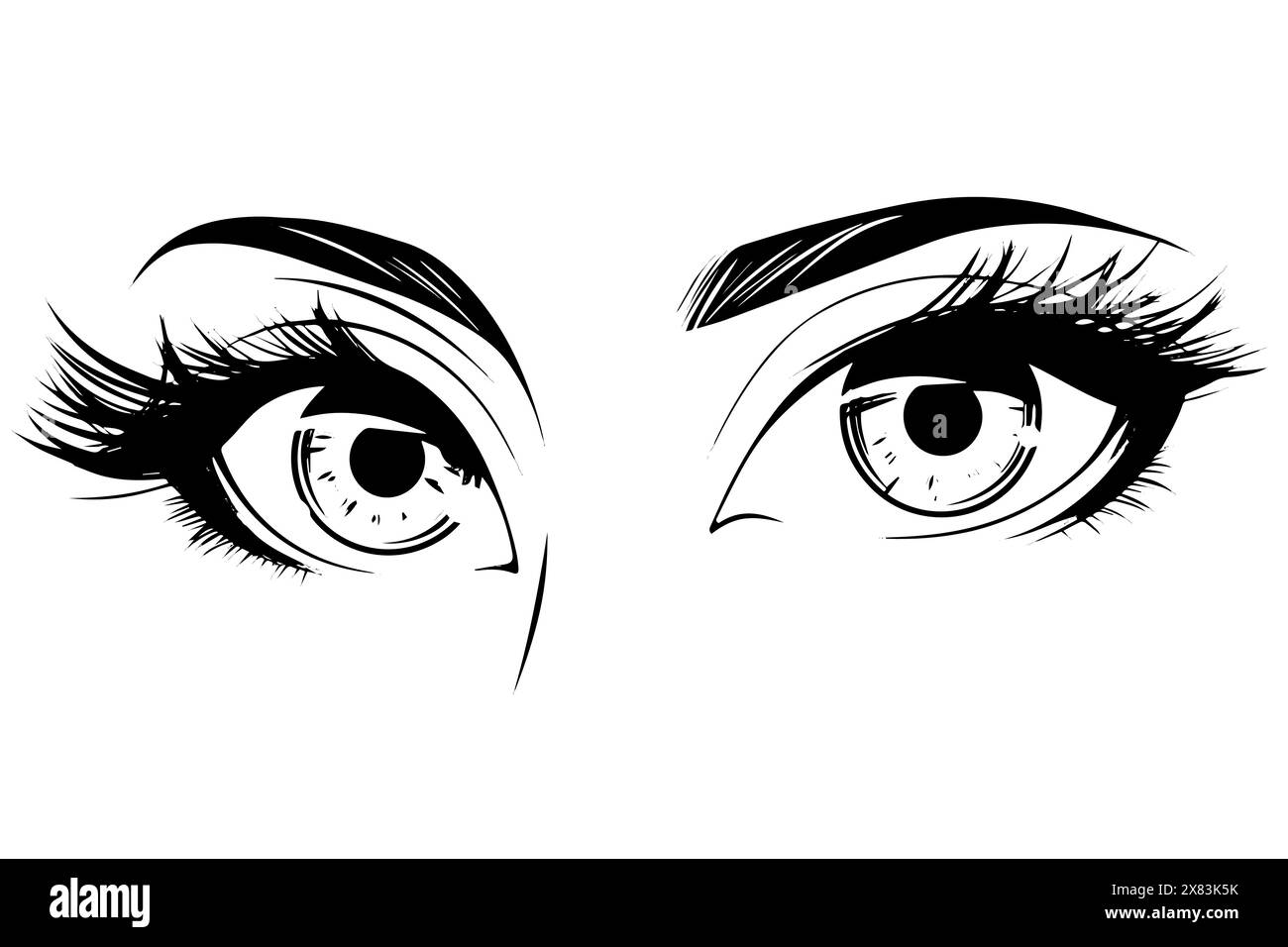 Woman cute eyes hand drawn ink sketch. Engraved style vector ...