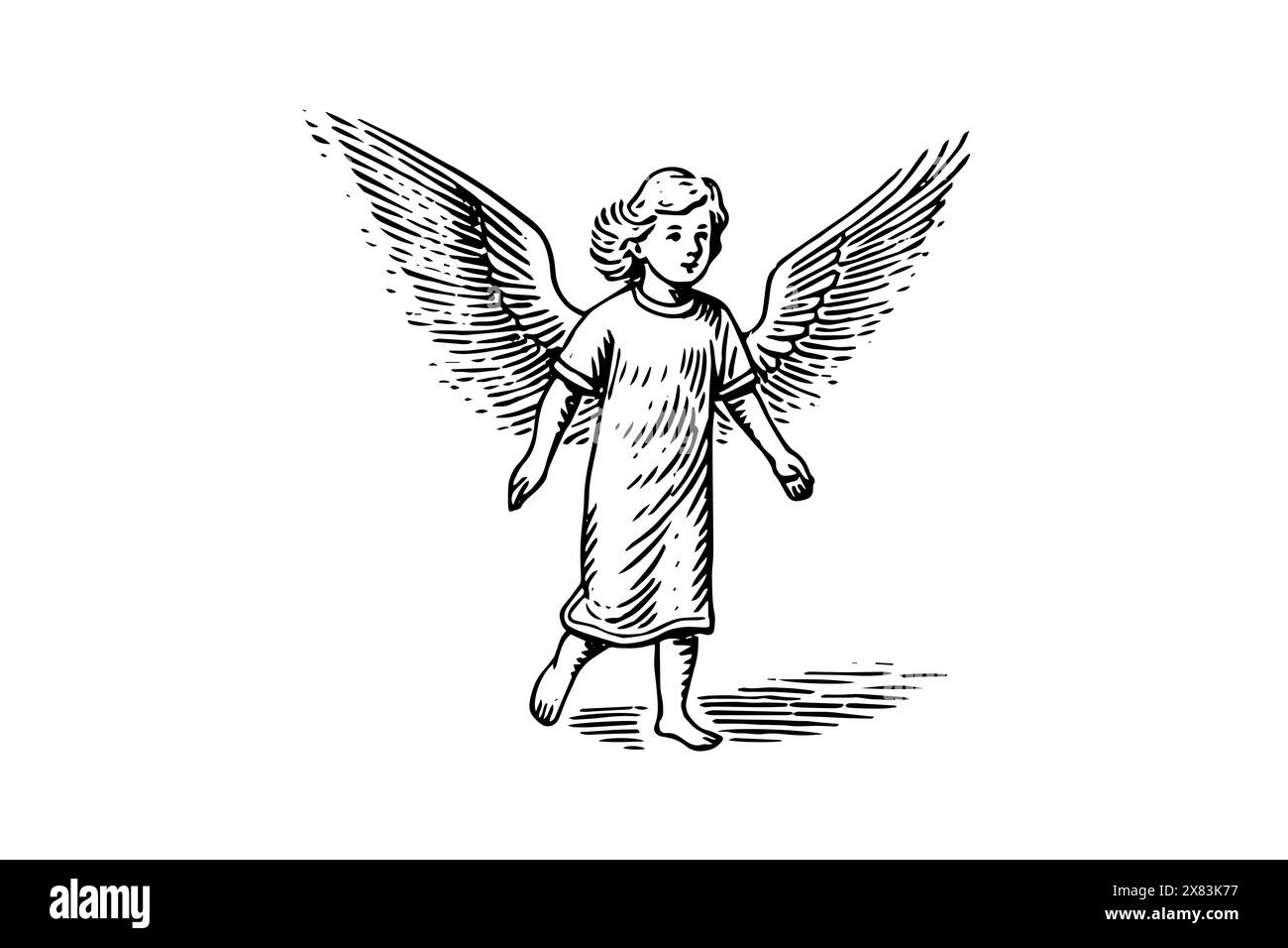 Vintage Angelic Cherub: Engraved Sketch Illustration of a Cherubic ...