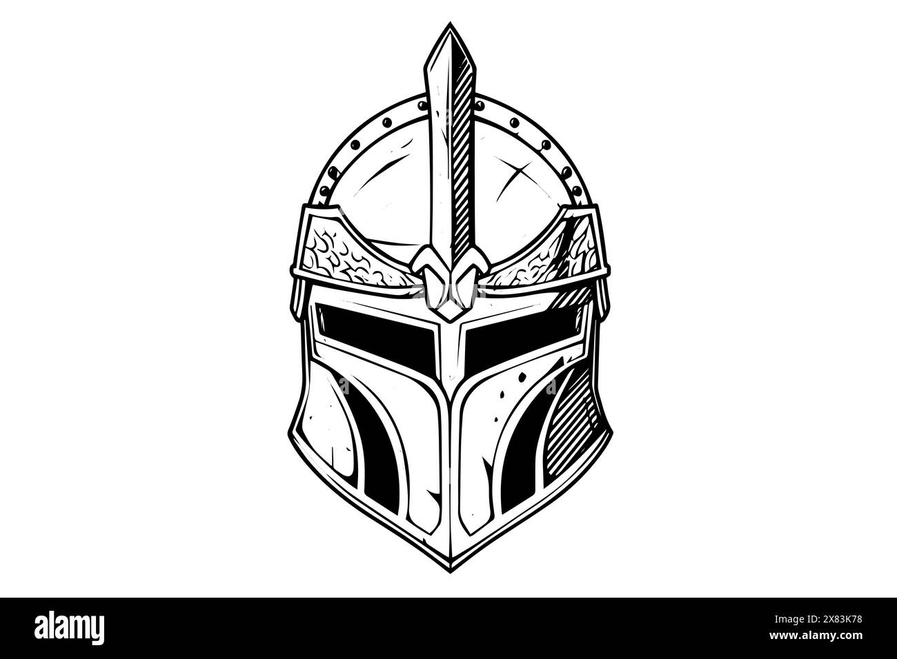 Knight helmet hand drawn ink sketch. Engraved style vector illustration ...