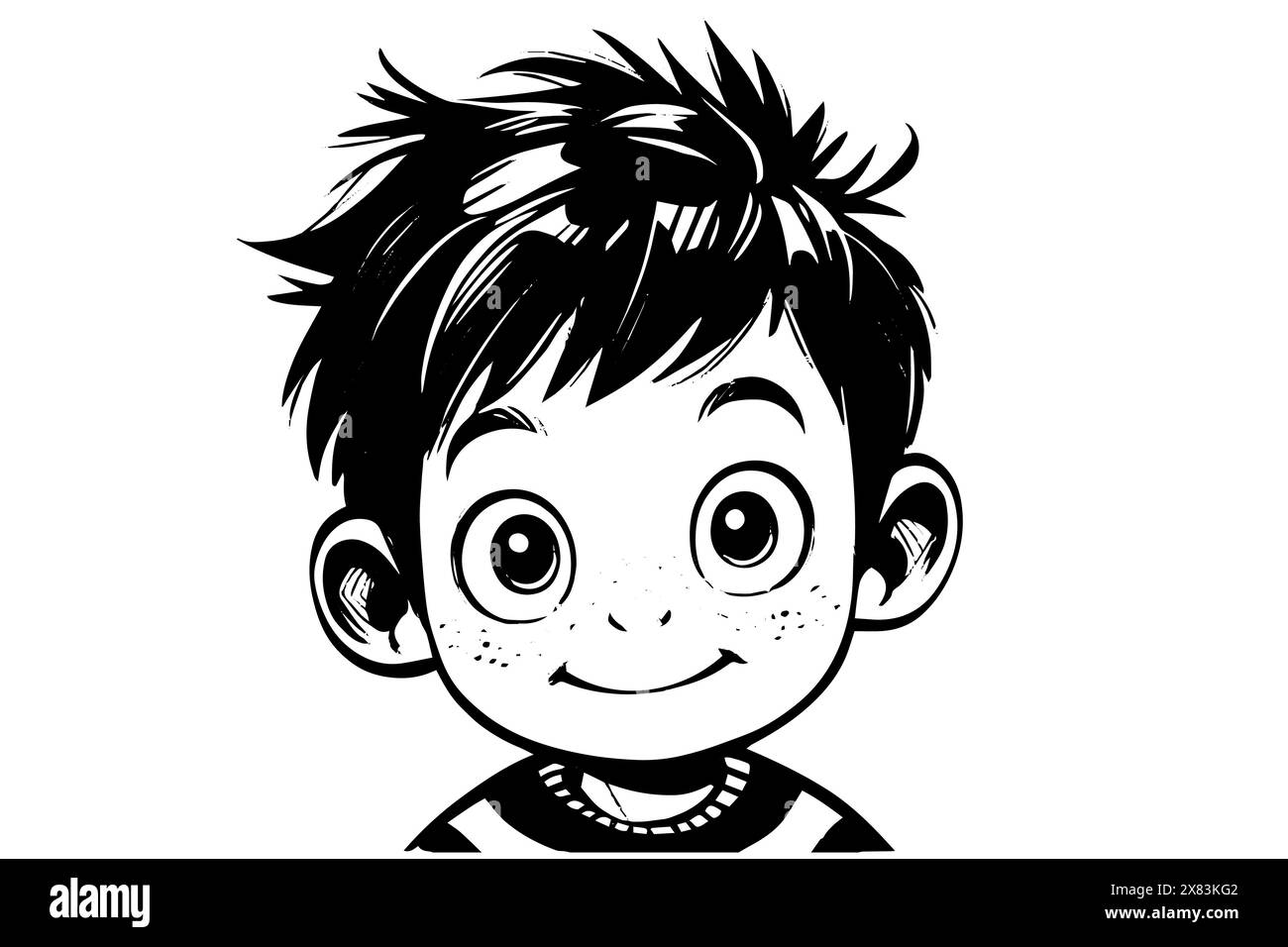 Cute happy boy with broody face cartoon sketch. Kid vector illustration ...