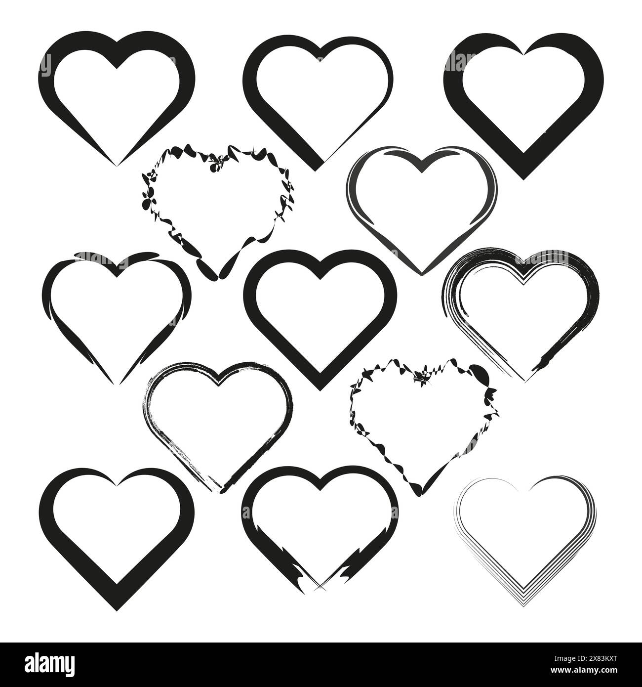 Collection of heart shapes. Variety of styles in black and white ...