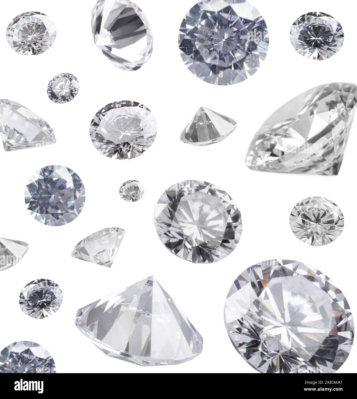 Beautiful shiny diamonds in air on white background Stock Photo - Alamy