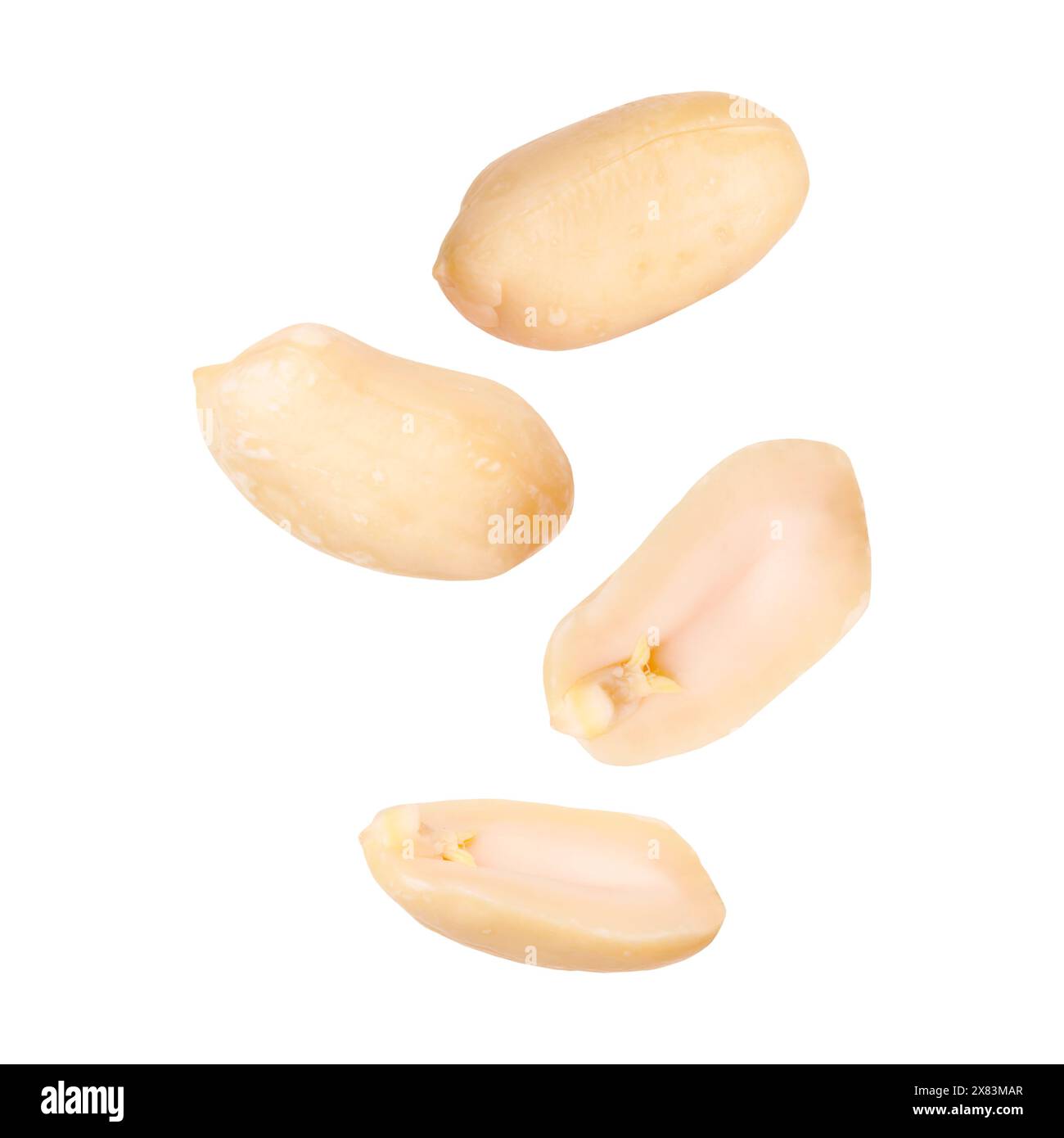 Many peanuts in air on white background Stock Photo - Alamy